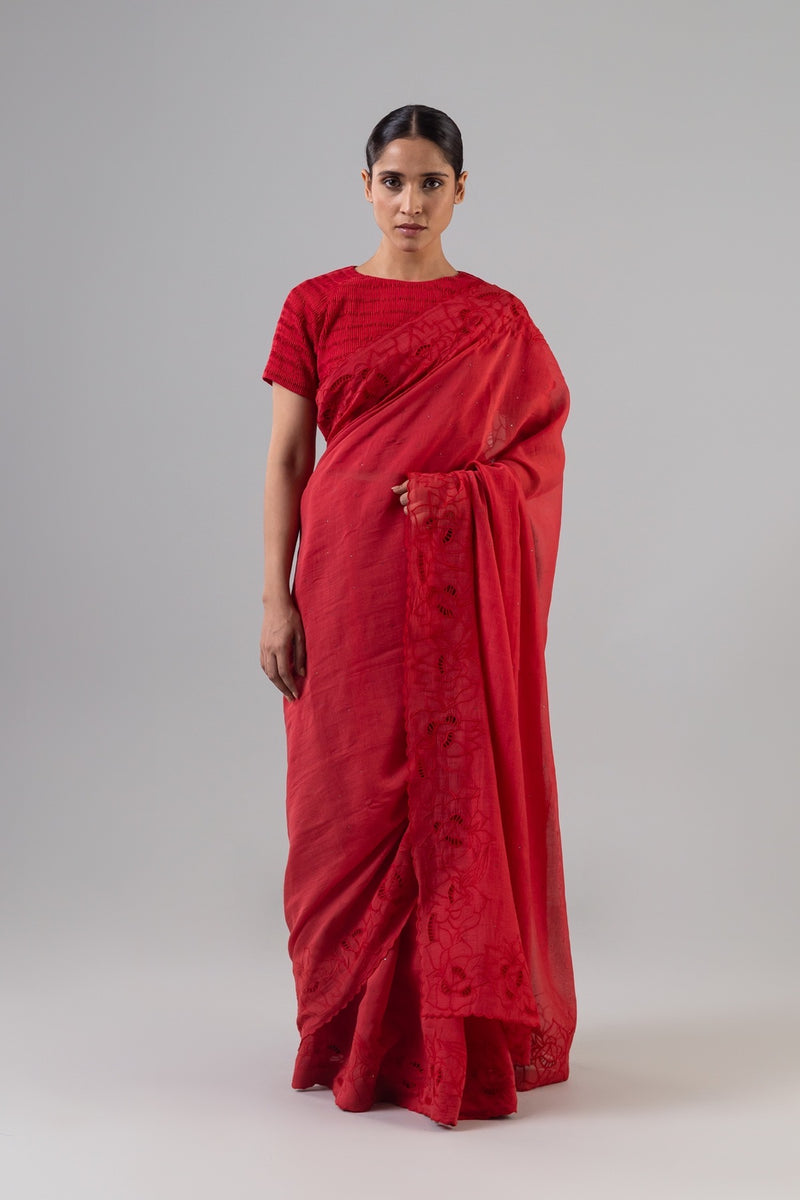 Genova Red Saree – Shades of India Crafts PVT LTD