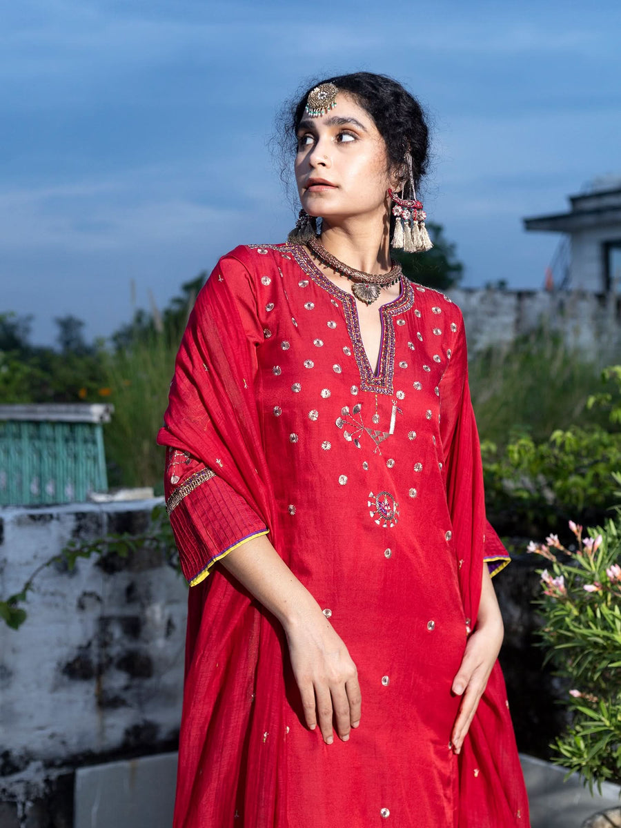 Chamba Red Kurta – Shades of India Crafts PVT LTD